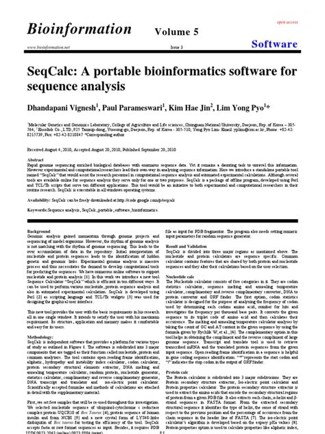Bioinformation Seqcalc A Portable Bioinformatics Software For Sequence Analysis Pdf Open