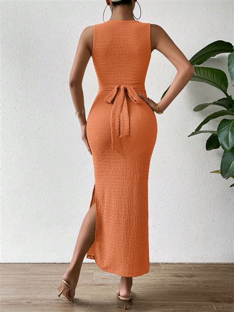 Shein Privé Twist Front Cut Out Split Thigh Dress Shein Usa