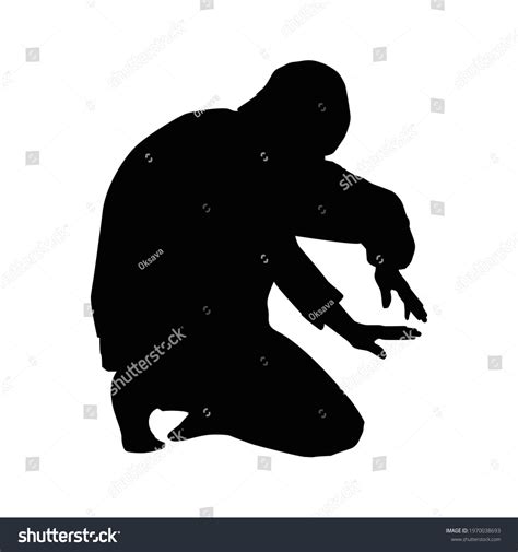 Man Squatting Vector Illustration Black Silhouette Stock Vector