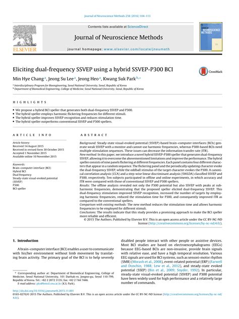 PDF Eliciting Dual Frequency SSVEP Using A Hybrid SSVEP P BCI