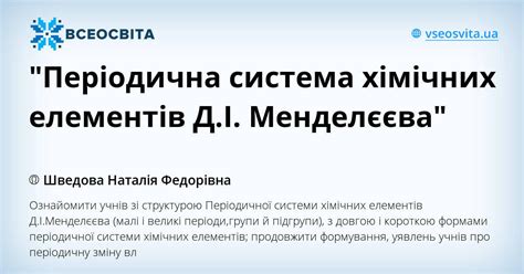 Періодична система хімічних елементів Д І Менделєєва Конспект Хімія