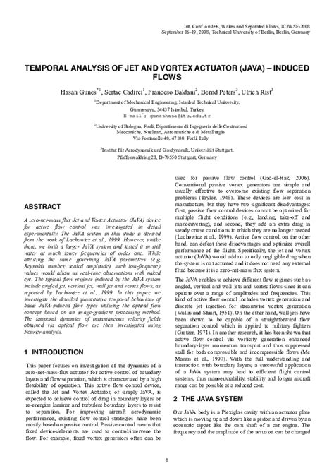 pdf temporal analysis of jet and vortex actuator java induced flows hasan gunes
