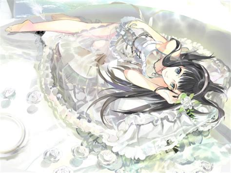 Idolmaster Barefoot Black Hair Blue Eyes Flowers Idolmaster