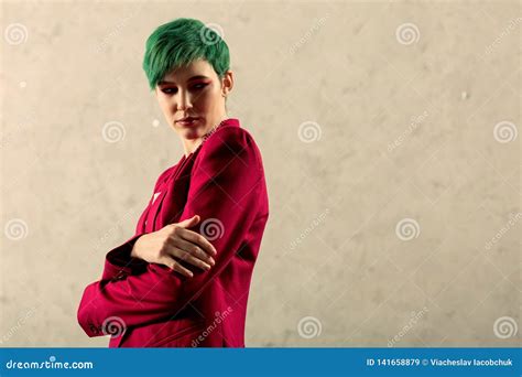 Attractive Positive Nice Woman Touching Her Arm Stock Image Image Of