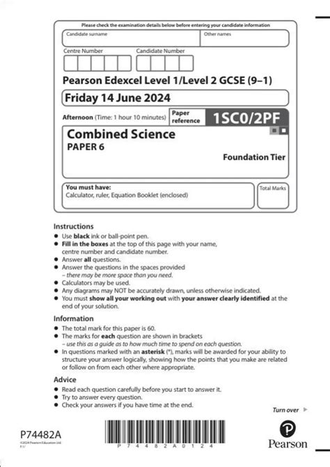 Edexcel Gcse Science 1sc0 2pf Question Paper May June 2024 Question