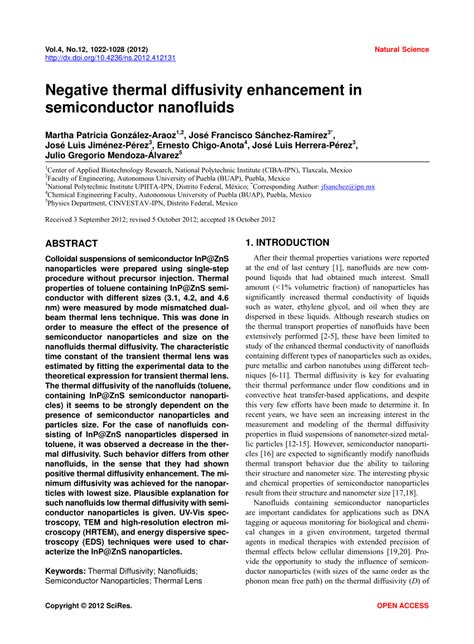 Pdf Negative Thermal Diffusivity Enhancement In Semiconductor Nanofluids