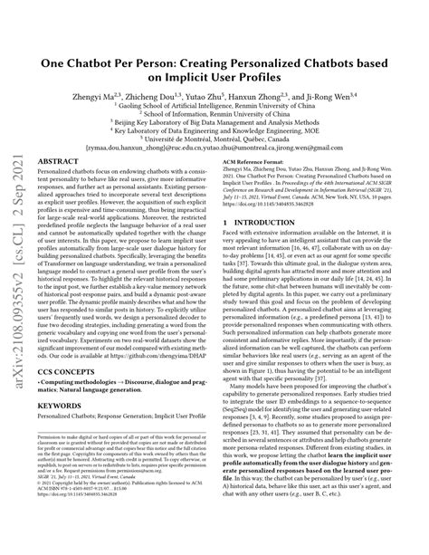 Pdf One Chatbot Per Person Creating Personalized Chatbots Based On Implicit User Profiles
