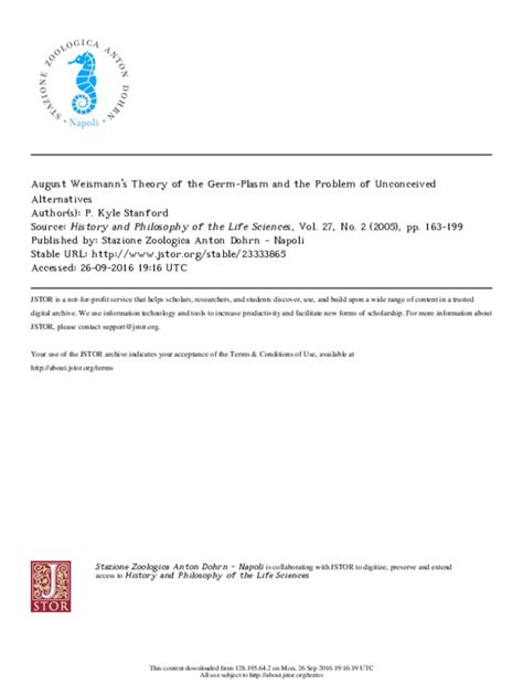 Pdf August Weismanns Theory Of The Germ‐plasm