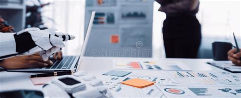 Futuristic Office Environment With Human And Robot Collaboration On