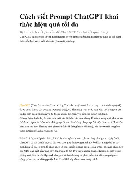 Cách Viết Prompt Chatgpt Khai Thác Hiệu Quả Tối đa Pdf