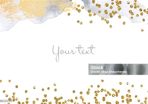 초대장 인사말 카드 명함을 위해 흰색 배경에 고립 된 수채화와 황금 반짝이 요소로 텍스트를위한 장소와 추상적 인 배경 수채화 배경에 대한 스톡 벡터 아트 및 기타 이미지