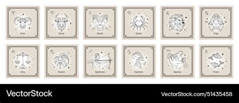 Zodiac Signs Astrology Icons Of Aquarius Cancer Vector Image