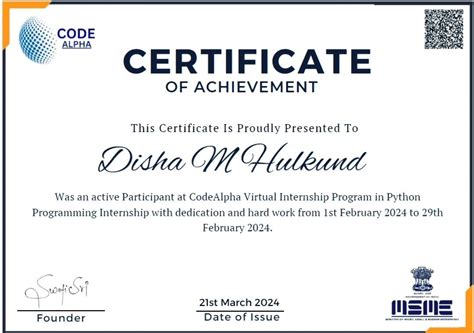 Disha M Hulkund On Linkedin Pythonprogramming Codealpha
