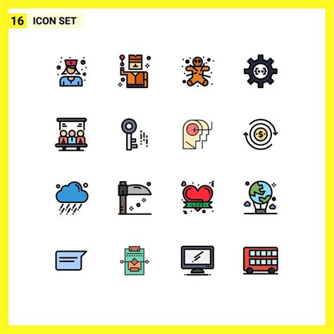 Pack Of 16 Creative Flat Color Filled Lines Of Search Process Ginger