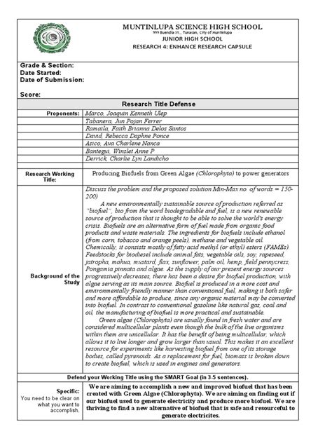 Research Title Defense 2 Pdf Biofuel Sustainable Technologies