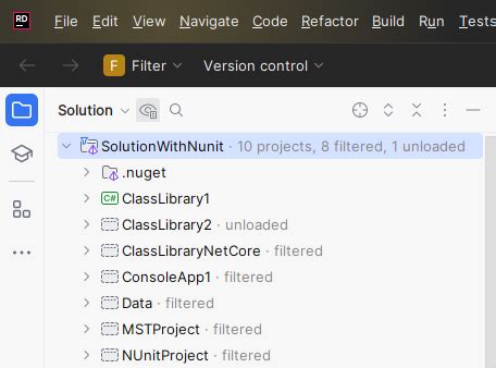 Work With Solution Filters Jetbrains Rider Documentation