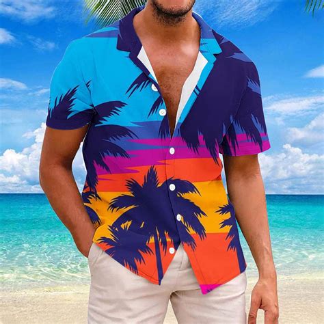 Poteti Mens Shirt Hawaiian Beach Plus Size Casual Tropical Short Sleeve