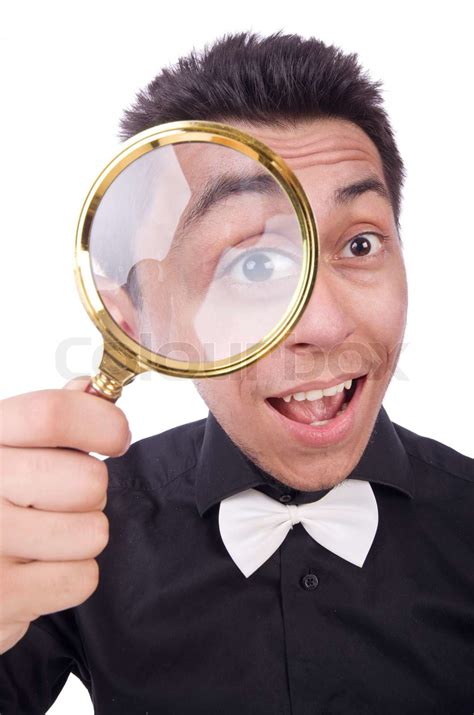 Funny Man With Magnifying Glass Stock Image Colourbox