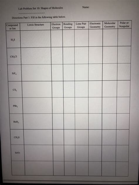 Solved Name Lab Problem Set Shapes Of Molecules Chegg