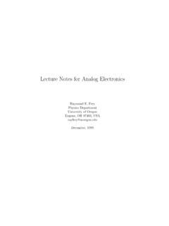 Lecture Notes For Analog Electronics Lecture Notes For Analog