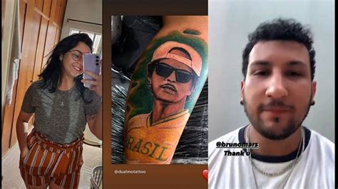 Fã tatua rosto de Bruno Mars na perna e cantor compartilha Zerei a