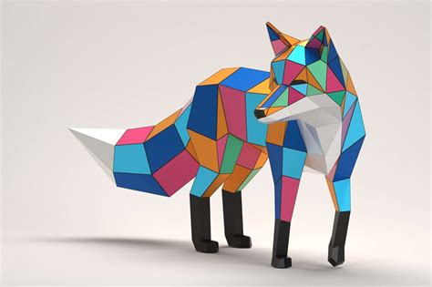 Fox Polygonal Sculpture Low Poly Pdf Template Lacrafta