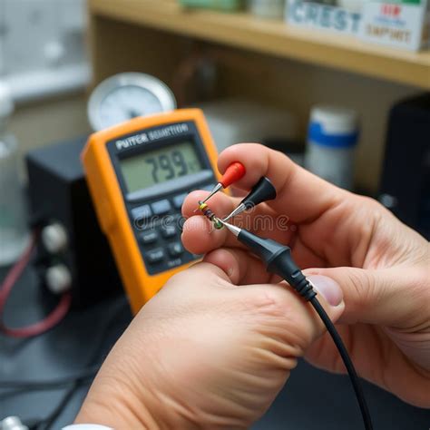 A Hand Holding A Circuit Tester With Probes Measuring Resistance Across