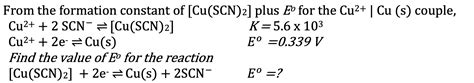 Solved From The Formation Constant Of Cuscn2 Plus Eº For