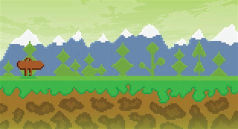 Pixel 2d Flat Game Background Nature Landscape Pixel Scene With Green