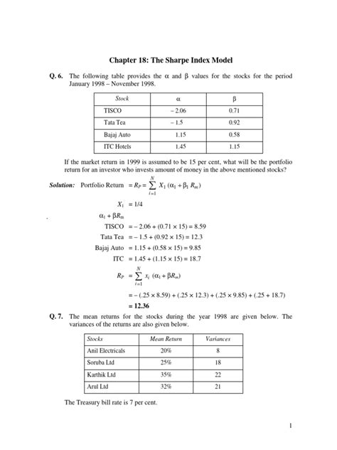 Chapter 18 The Sharpe Index Model Pdf