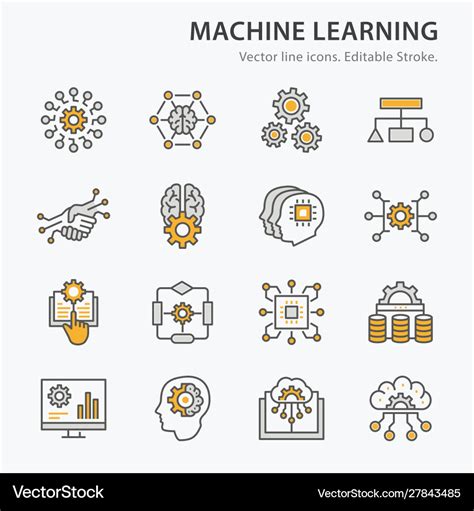 Machine Learning Line Icons Set Royalty Free Vector Image