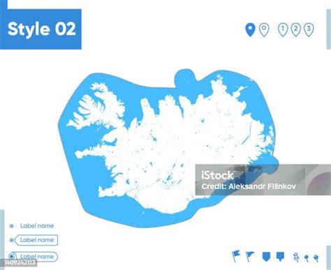 Islande Carte De Course Isolée Sur Fond Blanc Avec De Leau Et Des