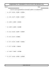 Convert Expanded Form Decimals To Standard Form Practice Course Hero