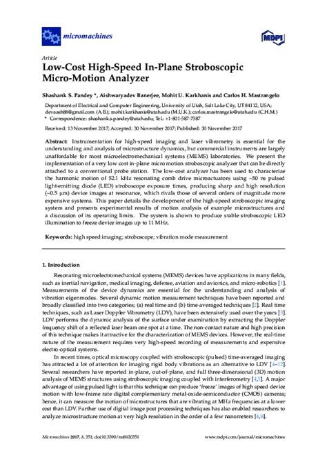Pdf Low Cost High Speed In Plane Stroboscopic Micro Motion Analyzer