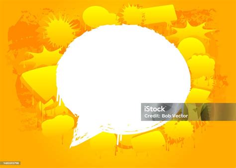 노란색 배경에 하얀 말풍선 낙서 도시 회화 스타일의 배경입니다 현대 더러운 거리 예술 장식에 추상적인 토론 기호입니다 Brand