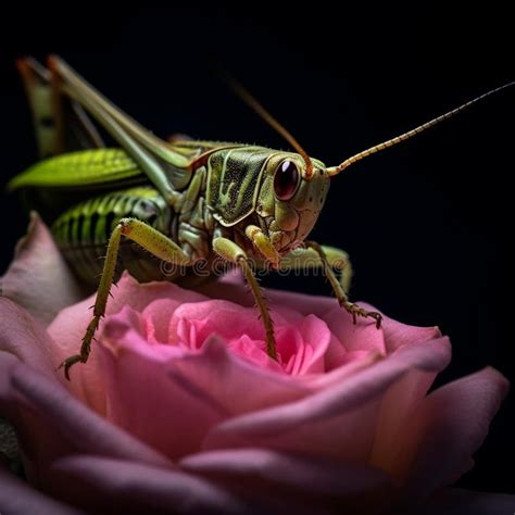Ai Generated Illustration Of A Macro Of A Green Grasshopper Stock Image