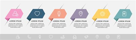 6 개의 레이블 다이어그램 그래프 프리젠 테이션에 대한 벡터 인포 그래픽 플랫 템플릿 화살표 6 가지 옵션이있는 비즈니스 개념 콘텐츠 순서도 단계 타임라인 워크플로우 마케팅