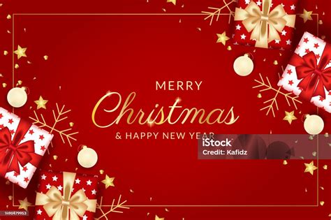 메리 크리스마스와 새해 복 많이 받으세요 인사말 카드 현실적인 빨간색 장식 12월에 대한 스톡 벡터 아트 및 기타 이미지