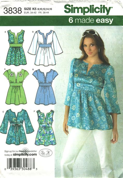 2006 Misses Tunics Simplicity Pattern 3838 Sizes 8 To 16 Uncut Tunic