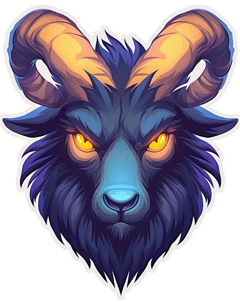 Fierce Stylized Ram Head Illustration With Glowing Eyes And Large Horns Stock Illustration