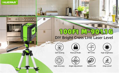 Huepar Laser Level Self Leveling 30m 100 Feet Diy Bright Green Cross Line Laser Leveler For