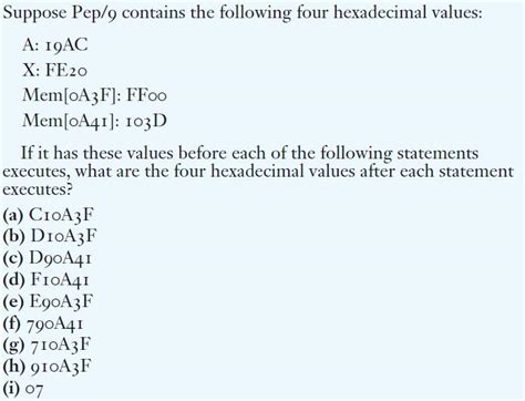 Solved Suppose Pep9 Contains The Following Four Hexadecimal