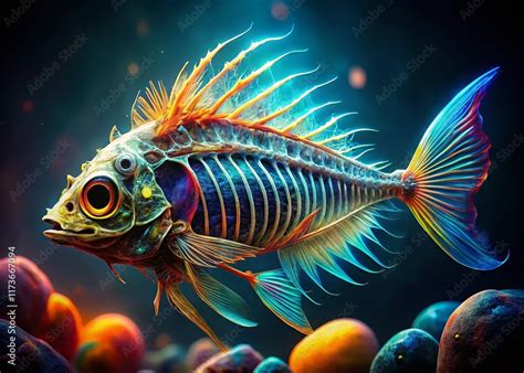 X Ray Fish Anatomy Skeletal Structure Of A Tropical Fish Detailed