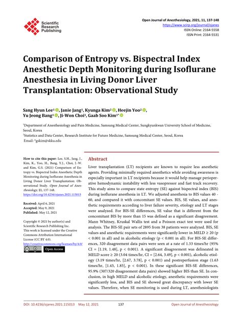 Pdf Comparison Of Entropy Vs Bispectral Index Anesthetic Depth Monitoring During Isoflurane