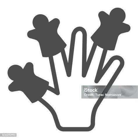 손 착용 손가락 인형 단단한 아이콘 극장 개념 흰색 배경에 인형 극극장 벡터 기호 모바일 개념 및 웹 디자인을위한 글리프 스타일