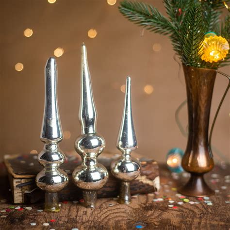 Silver Glass Christmas Tree Topper Vintage Xmas Tree Decoration Etsy