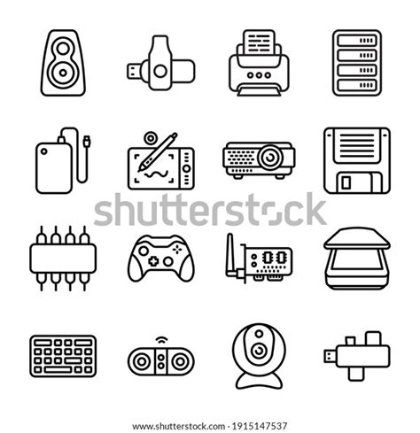 Computer Hardware Outline Icons Stroked Vectors Stock Vector Royalty Free