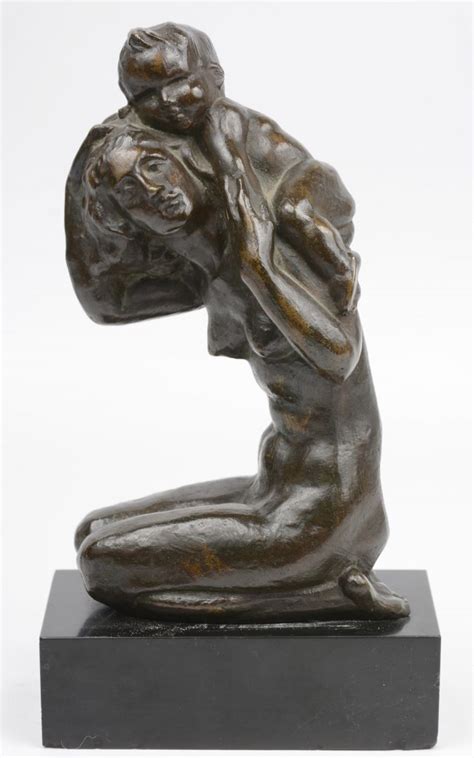 Zittend Naakt Met Kind In De Schouder Een Bronzen Groepje Gesigneerd Jordaens N V