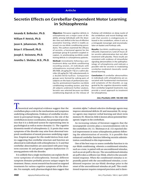 Pdf Secretin Effects On Cerebellar Dependent Motor Learning In