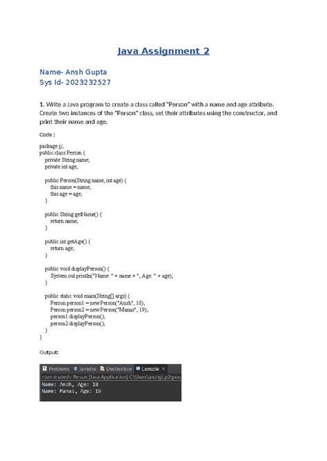 java assignment 2 good java assignment 2 name ansh gupta sys id 2023232527 1 write a java